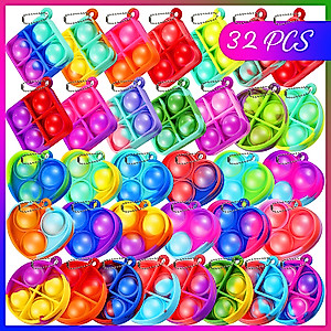 LIAM&AVA Party Favors Pop Fidget Keychain Its 32 Pack Mini Fidget Toys Bulk for Kids 4-8 8-12 Year, Fidgets It Bubbles Poppers Goodie Bag Stuffers Fidgets for Classroom Prizes Sensory Birthday Gifts