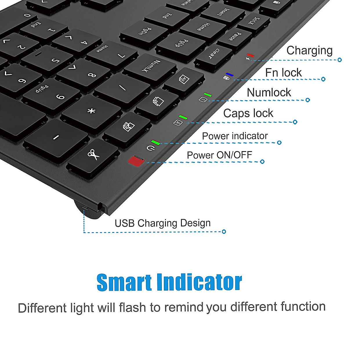 Rechargeable Wireless Keyboard, cimetech Compact Full Size Wireless Keyboard (Black)