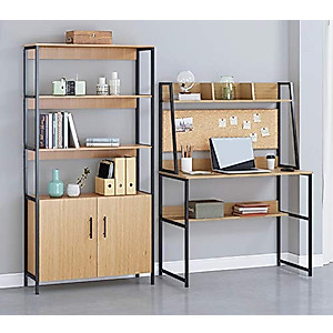 Spirich-Home Office Desk with Storage Shelf,Study Desk with Hutch for Small Spaces,Office Desk with Cork Bulletin Board,Wood,Walnut