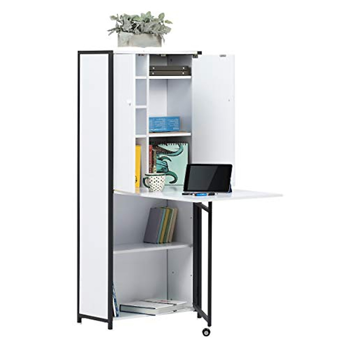 Sew Ready Craft/Multi Room Hiding Table Armoire, Charcoal/White