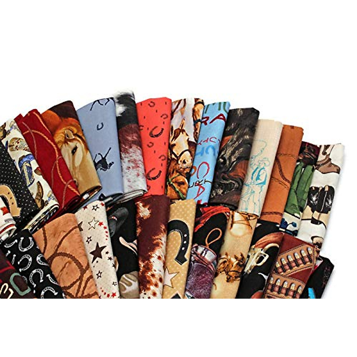 10 Fat Quarters - Assorted Western Cowboys Old West Out West Horses Rodeo Horse Lasso Boots Horseshoes Classic Quality Quilters Cotton Fabric Bundle M221.11