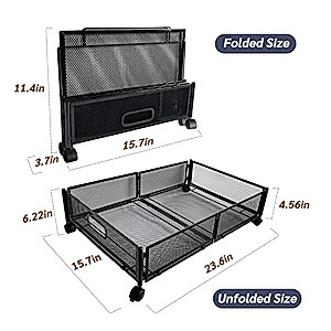 Under Bed Storage With Wheels Under bed Storage Containers Removable Large Wrought Metal Foldable Space-saving Under Bed Shoe Storage Organizer Drawer on Wheels for Clothes Movable(2 pieces, Black)