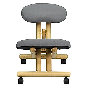 Flash Furniture Mobile Wooden Ergonomic Kneeling Office Chair in Gray Fabric