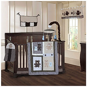 BabyFad Teddy Bear 100% Cotton Nursery 9 Piece Baby Crib Bedding Set