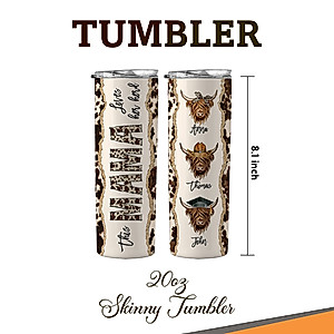 MAHOMAY Personalized Highland Cow Gifts for Mom, Rodeo Mom, Gift For Mom From Daughter Son, Highland Cow Mom Wife Grandma, Coffee Travel Mug Birthday Christmas Cups For Women 20oz Skinny Tumbler