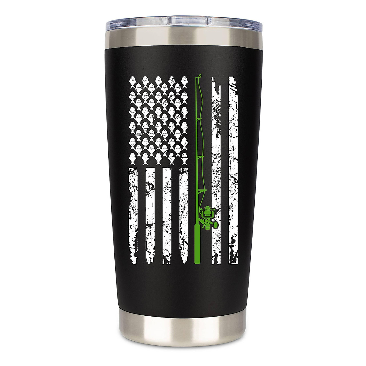 JENVIO Fishing for Men | Stainless Steel Travel Tumbler/Mug with 2 Lids and 2 Straws for Coffee or Cold Drinks | Funny Fly Fisherman Decor Themed Stuff Valentine's Day Gift (20 Ounce)