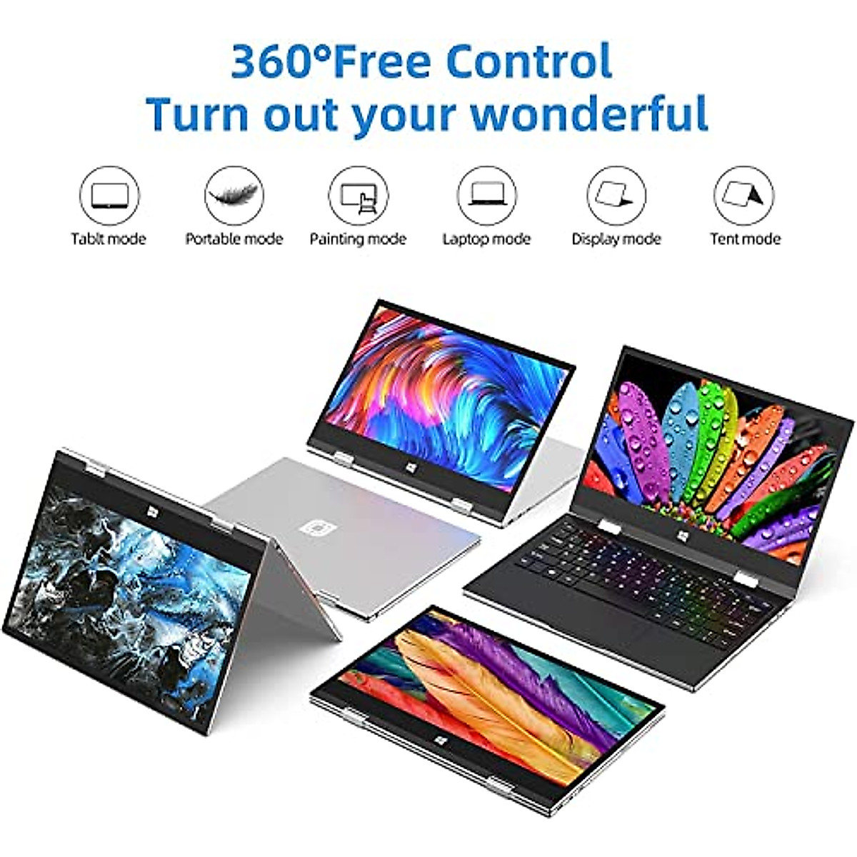 jumper EzBook X1 11.6 Inch 1080P FHD Touchscreen Laptop,Intel Celeron Dual Core Processor,Flip Computer PC 4GB RAM,128GB eMMC,Windows 11 Home,Supports TF Card and 1TB M.2 SSD Extension - Silver