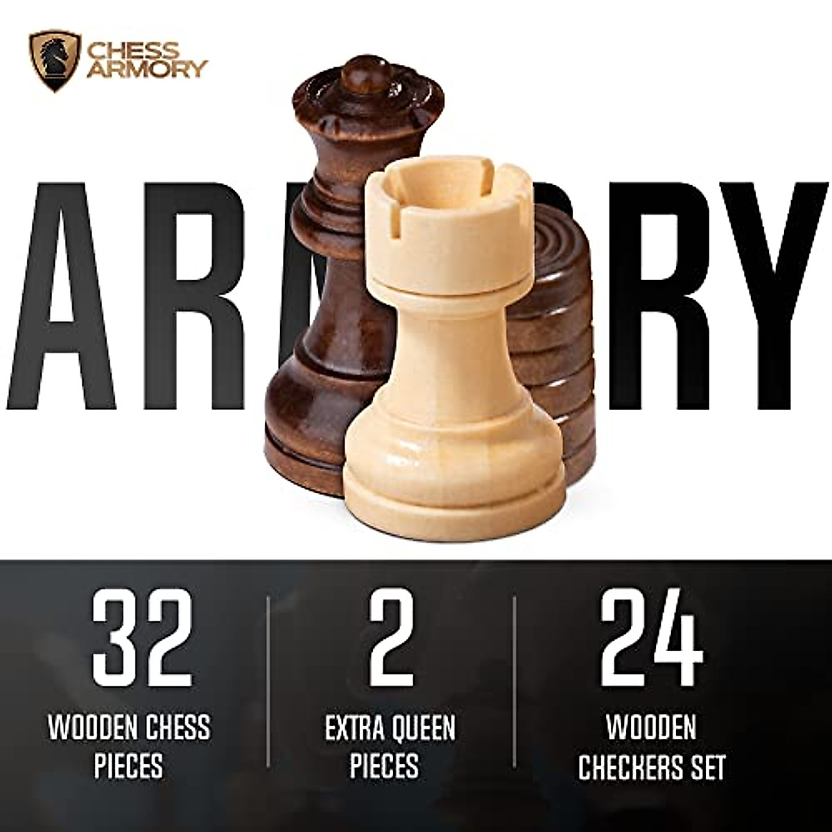 Chess Armory Premium Checkers and Chess Set - Wooden Board Game with a Portable Wood Case and Secure Storage for Pieces, Set for Kids and Adults (Sapele Wood)