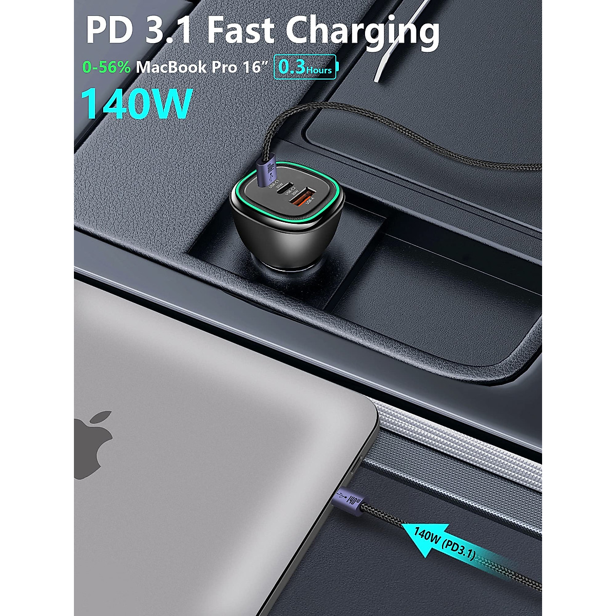 165W USB C Car Charger Adapter,GOUNULI Super Type C Car Charger Fast Charging PD3.1 140W PD3.0 100W Car Phone Charger Fast Charge for iPhone15 Pro Samsung S22 S21 iPad MacBook pro Laptop Steam Deck