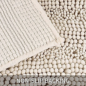 TENGTENGLINK Bath Mats for Bathroom White,Thick Soft Chenille Floor Mats,16x24 Inches Non Slip Shower Mats Ultra Water Absorbent Doormat.-Ivory White