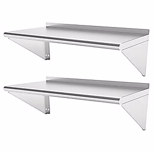 STEELBUS 12''x48'' - 2packs Wall Mounted Stainless Steel Shelf NSF Commercial Metal Wall Mount Floating Shelving for Kitchen, Restaurant, Food Truck,Garage,Washrooms,Home&Hotel