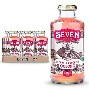 SevenTeas White Peach Oolong Tea, Organic Bottled Iced Teas 16 OZ (Pack of 12 Bottles)