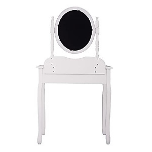 Tidyard Vanity Table and Chair Set, Makeup Dressing Table with Mirror and Large Drawer, Thick Padded Stool - White