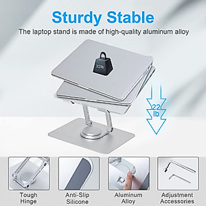 Laptop Stand 360 Swivel Adjustable - Portable Foldable Ergonomic Aluminum Laptops Holder for Office Work from Home Gifts Compatible with 10 to 17 Inch All MacBook Pro Lenovo HP Notebook Computer