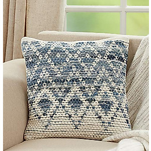 SARO LIFESTYLE Nautica Collection Diamond Chindi Throw Pillow With Poly Filling, 18" x 18", Blue