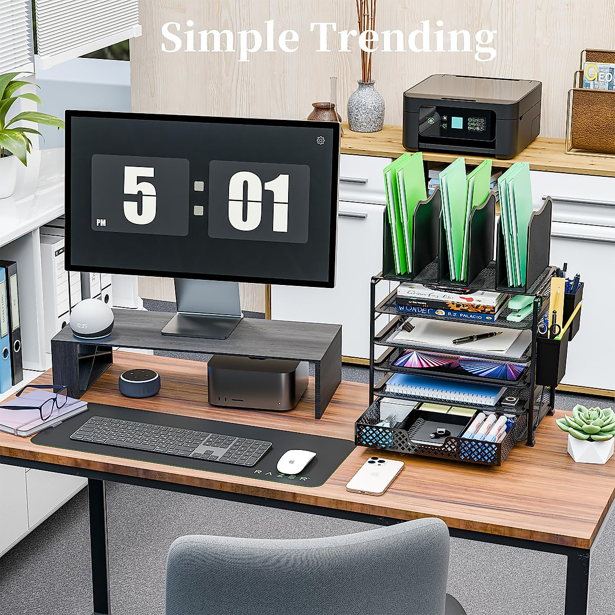 Simple Trending 5 Tier Mesh Desk File Organizer, Paper Letter Tray File Holder with Sliding Drawer Organizer for Office Home, Black