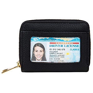 Heaye Small Women Wallets for Women Credit Card Case Wallet Holder RFID with ID Window Zipper Black