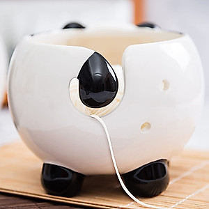 TITA-DONG Panda Ceramic Yarn Bowl Knitting Bowl, Knitting Yarn Ball Holder Handmade Craft Knitting Bowl, Yarn Storage Bowl with Holes, Knitting Yarn Ball Holder, Handmade Craft Knitting Bowl(Panada)