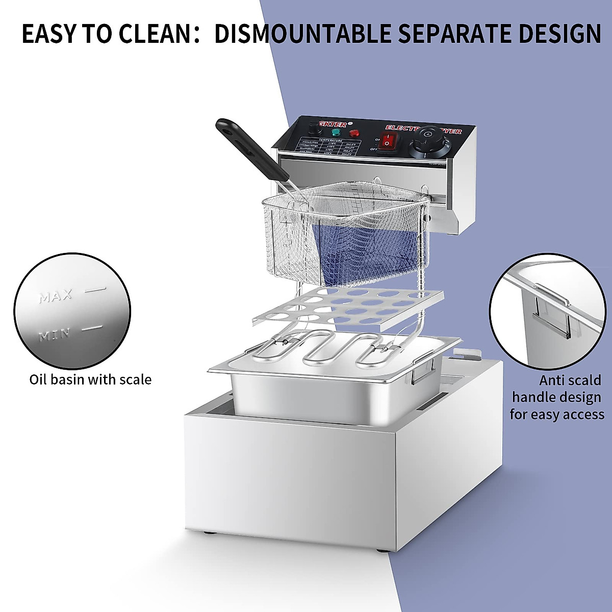Commercial Electric Deep Fryer, AGKTER, Dual Tank Stainless Steel Deep Fryer with Basket & Lid, Over-Temperature Protection, Ideal for Restaurant and Home Use - 10.5qt+10.5qt, 1500W+1500W, 110V