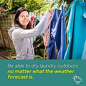 Clothes Line with Automatic Rain Cover - 16ft Outdoor Washing Line, 6ft Waterproof Cover - Air Dry Your Laundry in All Weather, Suitable for Balconies, Backyards by Peggy Rain Green