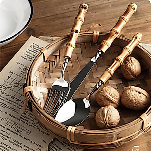 20 piece Bamboo Silverware Set 18/8 Stainless Steel Cutlery Set Flatware Set for 4 Natural Bamboo Utensil Spoon Fork Knives Tableware Utensil Sets Set for Kitchen Wedding Home Restaurant Party