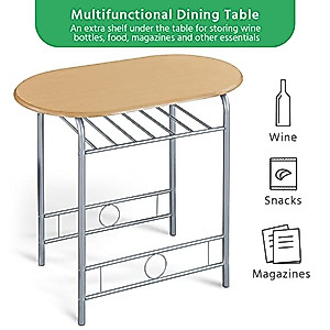 Yaheetech 3 Piece Round Dining Table Set Kitchen Breakfast Table Set for 2 Dining Table with 2 Chairs Space Saving Table Set w/Metal Frame, Wine Rack for Small Space/Dining Room/Apartment, Natural