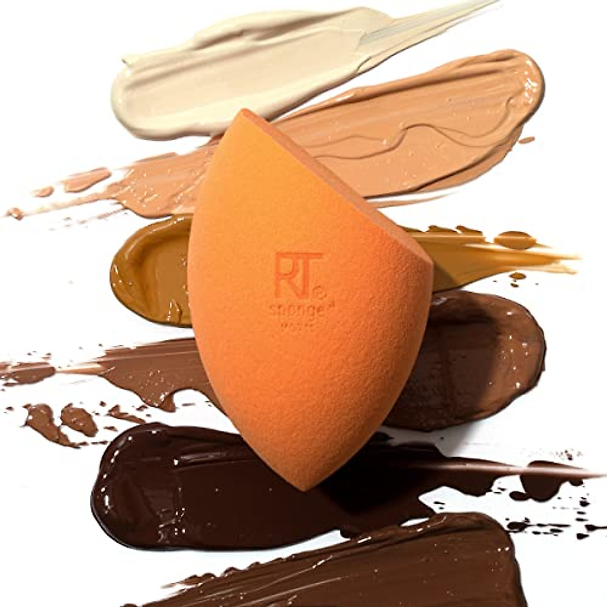 Real Techniques Miracle Complexion Sponge Duo, Makeup Blending Sponge, For Foundation, Offers Light To Medium Coverage, Natural, Dewy Makeup, Orange Sponge, Latex-Free Foam, 2 Count
