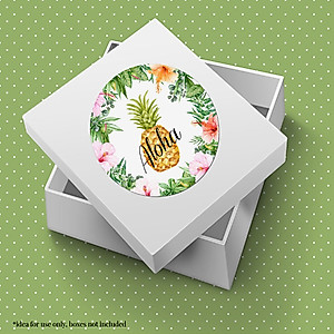 Watercolor Pineapple Aloha Thank You Sticker Labels, 40 2" Party Circle Stickers by AmandaCreation, Great for Party Favors, Envelope Seals & Goodie Bags