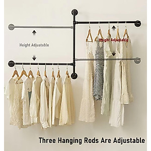 Industrial Pipe Clothing Rack Wall Garment Rack with Pipe Clothes Rails, Multi-Purpose Heavy Duty Clothes Hanging Rods Space-Saving Clothes Bar Organizer Closet (wall clothing rack-2 hanging rods)