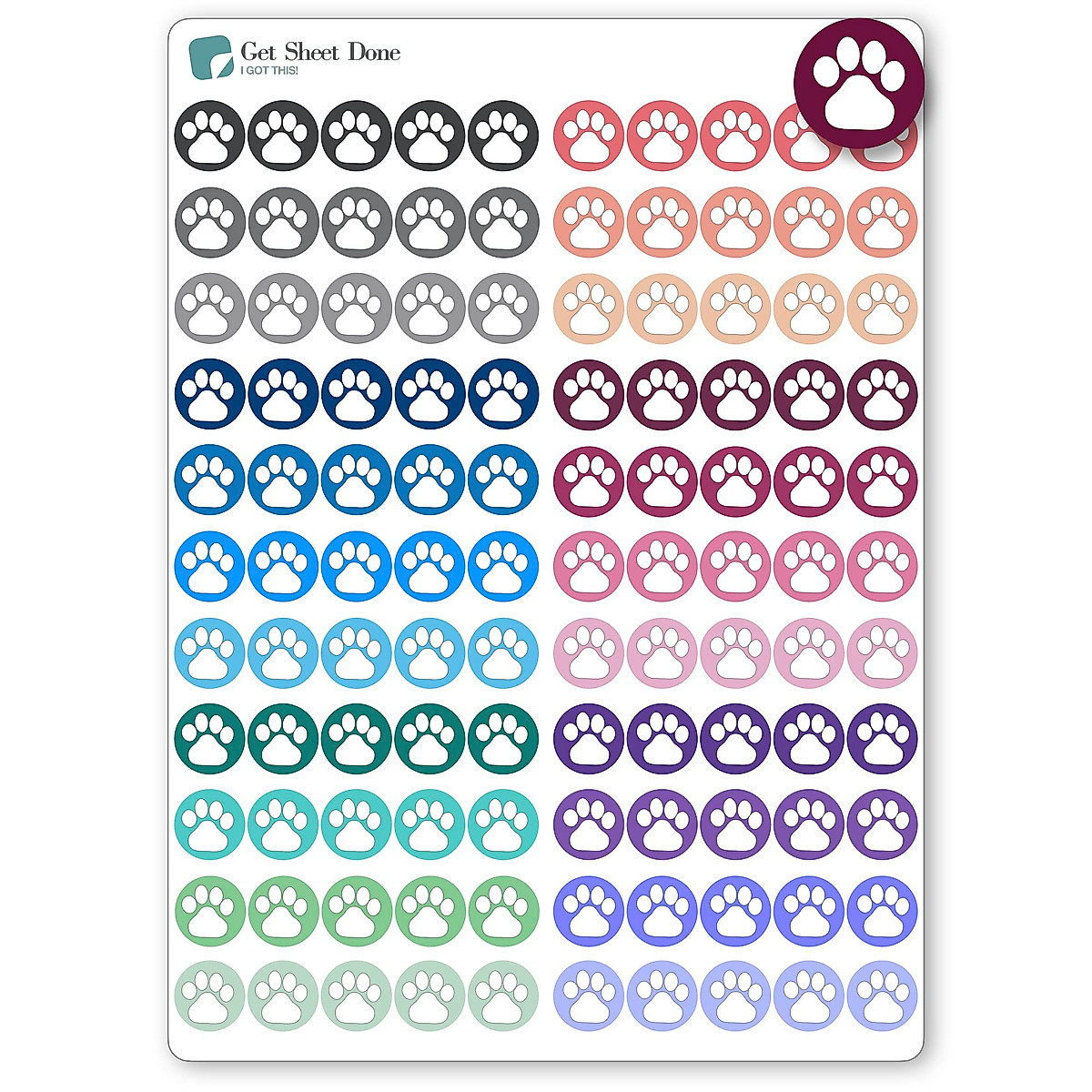 Paw Pet Planner Stickers / 110 Dot Vinyl Stickers (1/3”) / Dog Cat Care Medication Groom Reminder/Essential Productivity Life Planner/Bullet Bujo Journal/Todo Appointments (One Sheet)