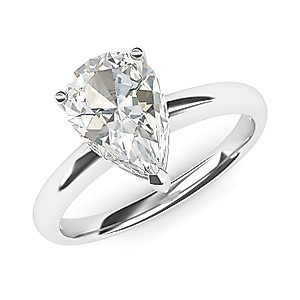 Sterling Silver 8x12mm Simulated Pear-shaped Diamond Engagement Ring Domed Band Promise Bridal Ring (6)