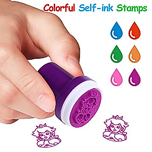 Princess Party Stamps for Kids, 24Pcs Assorted Self-Inking Stamps, Goodie Bag Stuffers,Birthday Party Favor for Kids, Teacher Stamps Reward Pinata Fillers Carnival Prizes