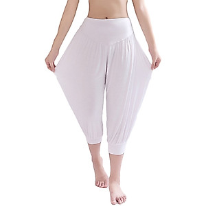 AvaCostume Modal Cotton Soft Yoga Sports Dance Harem Capri Pants White L01