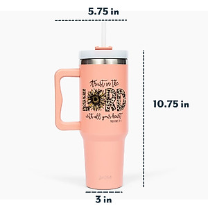 Love in Faith | Stainless Steel Faith-Based 40oz Tumbler with Handle | Vacuum Insulated | Christian Gifts (Trust in The Lord Leopard)