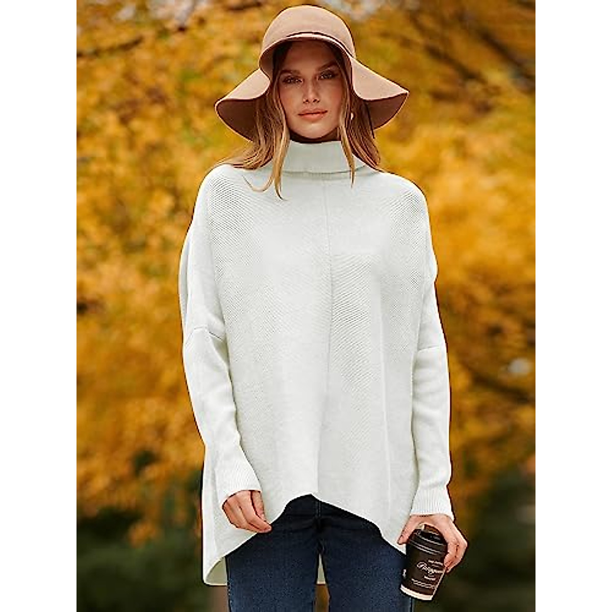 ANRABESS Womens Oversized Turtleneck Long Sleeve Sweater Asymmetric Hem Casual 2023 Fall Winter Pullover Knit Pullover Jumper Tops A87Bai-M White