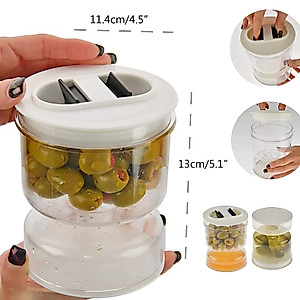 Pickle and Olives Jar Container With Strainer Flip Hourglass, Hourglass Jar Kimchi Jar Dry and Wet Separation Kitchen Pickled Cans Plastic Household Cylinder Fermentation Storage Tank（2PSC Brush）