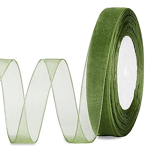 molshine 50 Yards x 5/8 Inch Shimmer Sheer Organza Ribbon,Chiffon Fabric Ribbons for Bouquets Garland,Bowknot,Wedding,Gift Wrapping,Hair,Crafts,Decoration (Green, 5/8")