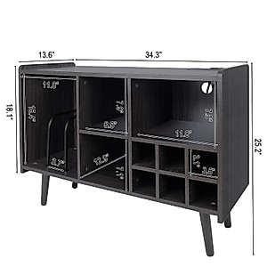 INFANZIA Vinyl Record Player Stand, Large Wooden Turntable Stand Holds Up to 200 Albums, Mid-Century Record Storage with Power Outlets, Record Organizer Cabinet for Living Room, Bedroom, Office