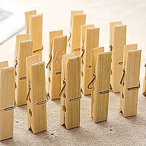 AKOAK 24 Pieces Bamboo Clothespins - Clothes Pins, Heavy Duty Outdoor Springs, Crafts, Picture Baby Hanging Clothes Wood Clothespins