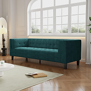 Dolonm 90" Modern Sofa Couch, Deep Seat Sofa for Living Room, Velvet Couch with Button Tufted Design, 3-Seater Oversized Couch for for Living Room, Office, Apartment, Green