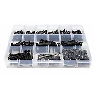 iexcell 675 Pcs M4 x 6/8/10/12/16/20/25/30/35/40 Alloy Steel 10.9 Grade Hex Socket Button Head Cap Screws Bolts Nuts Washers Assortment Kit, Black Oxide Finish
