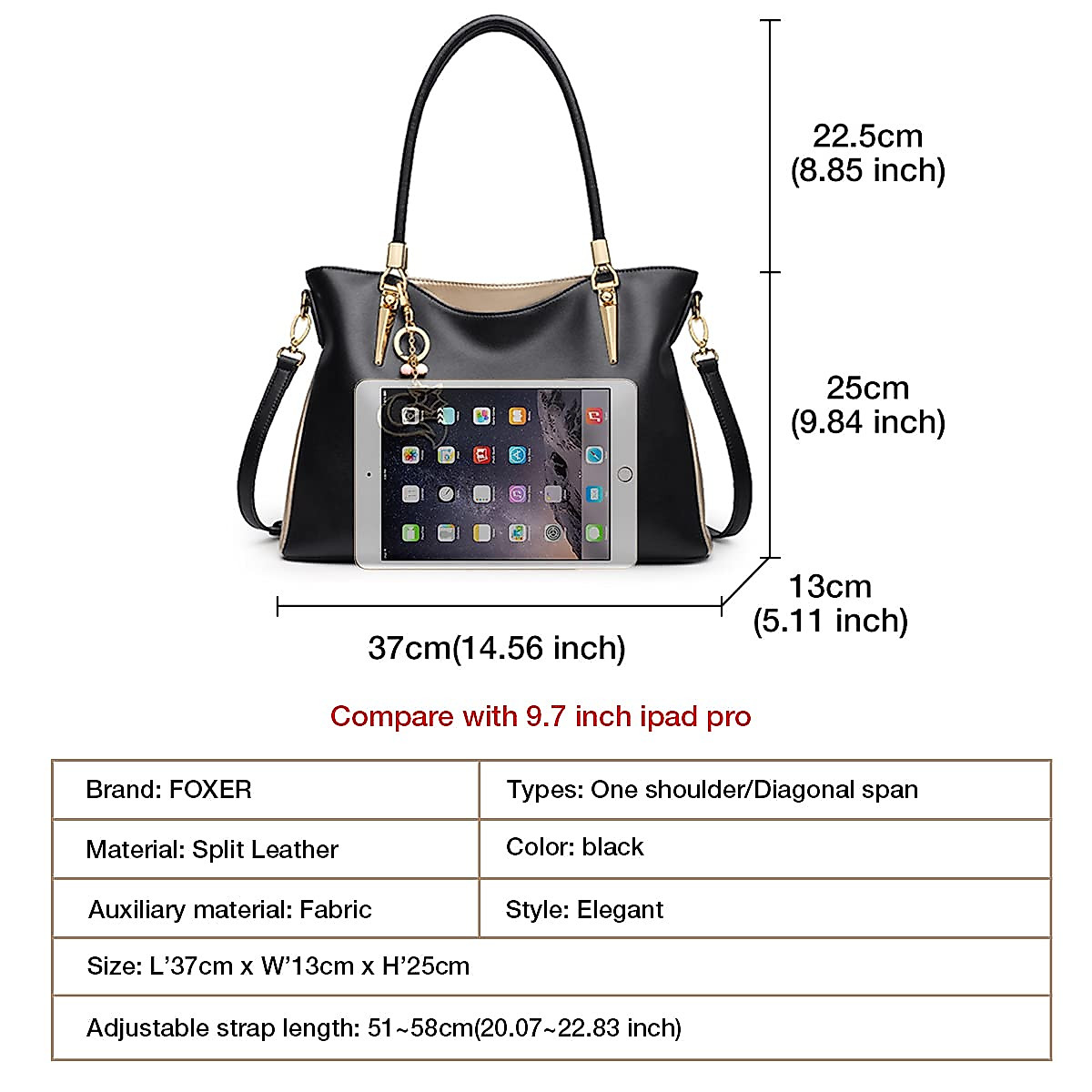 Leather Handbags for Women, Split Leather Large Capacity Zipper Closure Ladies Top-handle Handbags Womens Roomy Tote Purses Women's Fashion Shoulder Bag Handbag (Black)