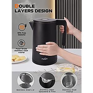 JOYHILL Electric Kettle Temperature Control,6 Variable Temperature Tea Kettle, Stainless Steel Interior 12 Hours Keep Warm,1500W Hot Water Boiler with STRIX Thermostat and Boil-Dry Protection,Black