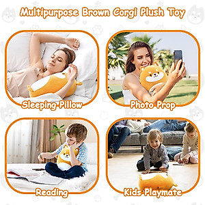 16 inch Shiba Inu Plush Pillows Corgi Plushie Stuffed Animals with Hand and Feet, Giant Corgi Plush, Dog Plush Pillow Hugging Pillow Cushion Soft Shiba Plush Toy Big Stuffed Animals