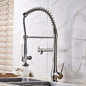 DWSS® kitchen taps Faucet Brushed Nickel Spring Pull Down Kitchen Sink Faucet Kitchen Mixer Tap Handheld Kitchen Sprayer Head With Lock Hot Cold Water