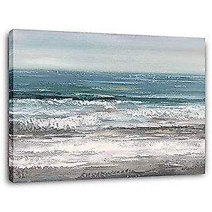 Yihui Arts Large Dinning Room Wall Art Hand Painted Modern Abstract Seascape Canvas Oil Painting Ocean Beach Coastal Picture Artwork for Home Decor