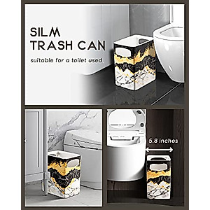 Marble Accessories Set, Black and White Marble Ceramic Decorative Small Trash Can Wastebasket, Garbage Container Bin for Bathrooms, Powder Rooms, Kitchens, Home Offices