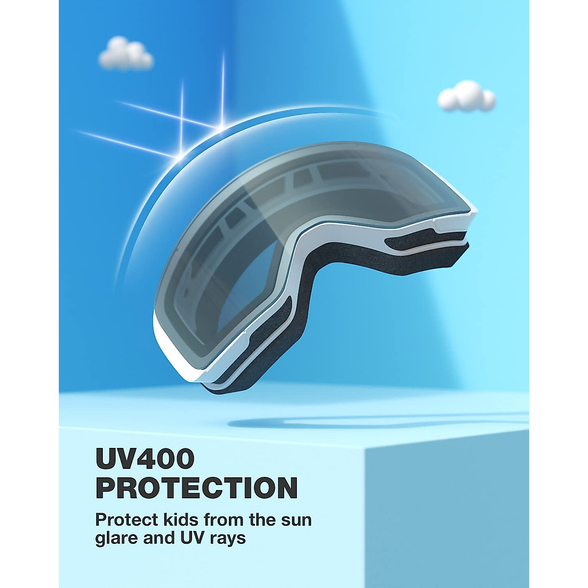 ZIONOR X11MINI Kids Ski Goggles - Cylindrical Snowboard Snow Goggles for Boys Girls Child Youth, UV Protection Anti-fog Helmet Compatible (VLT 29% White Frame ClearRevoSilver Lens)