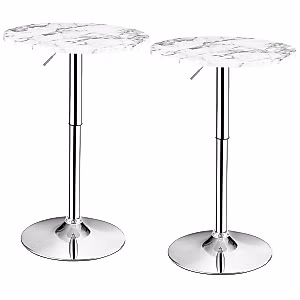 Giantex Round Pub Table Height Adjustable, 360° Swivel Cocktail Pub Table with Sliver Leg and Base for Home, Bar Table (White)