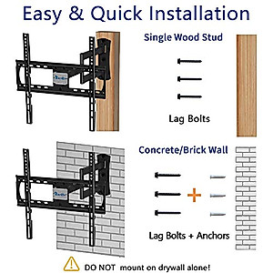 Rentliv TV Wall Mount TV Bracket, Swivels Tilts TV Mount with Heavy Duty Extended Arms for 26-55 Inch TVs Up to 99 LBS, Max VESA 400x400mm, Easy Single Stud Installation TV Hanger